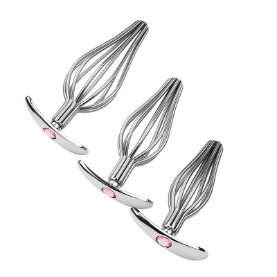 China Stainless Steel Mini Anal Plug Hollow Out Sex Toy for Women 3 Sizes 76g 98g for sale
