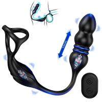China Male Anal Vibrator Massager Dual Rings Butt Plug with 9 Vibration Modes Telescopic Prostate Massager for Men Women for sale