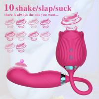 China Waterproof Rose Vibrator 10 Speeds 2 in 1 Suck and Vibrate Silicone Clit Stimulator for Women for sale