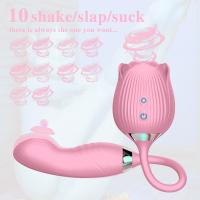 China Waterproof Rose Vibrator 10 Speeds 2 in 1 Suck and Vibrate Silicone Clit Stimulator for Women for sale