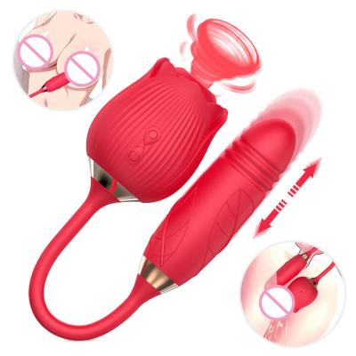 China Rose Suction Vibrator for Women 10 Modes Nipple Clitoris G Spot Massager with Thrusting for sale