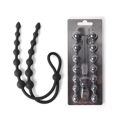 China Medical Silicone 2 in 1 Cock Ring and Anal Beads Delay Ejaculation Sex Toy 856.2mm for sale