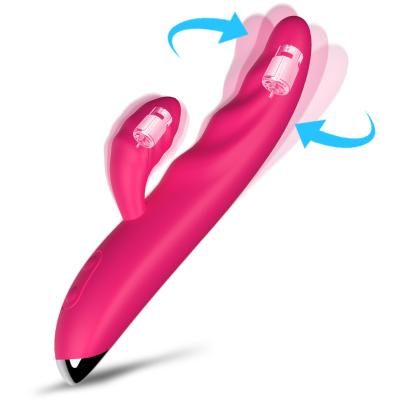 China 360 Degree Rotating USB Rechargeable Waterproof Rabbit Vibrator 10 Speed Silicone Dildo Massager for Women for sale