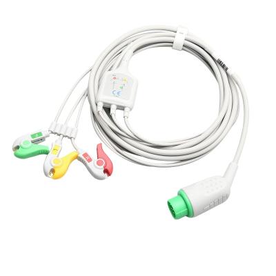 China KONTRON7000 Compatible 12-Pin ECG Lead Cable European Standard Clip-On Three-Lead CE Certified for sale