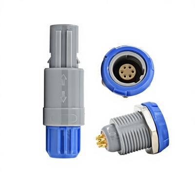 China Medical 6 Pin Double Slot 40 Degree Circular Waterproof Connector Plug Socket for Blood Oxygen Monitor Gray Blue for sale