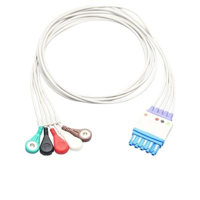 China Adult Buckle ECG Connection Cable KB3-FS5A Five-Lead Wire CE Certified Class I 0.5m for sale