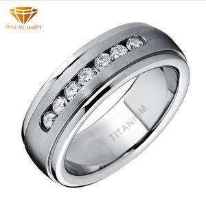 China Fashion Jewelry High Quality 8mm Diamond Ring Wedding Ring Titanium Gold Couple Ring for Men and Women Brushed Diamond Ring Manufacturer Supply Tr2606 for sale