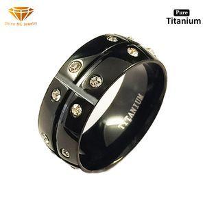 China Fashion Jewelry High Quality Body Jewelry Titanium Black Plating CZ Ring Titanium Wedding Ring for Men Tr2025 for sale