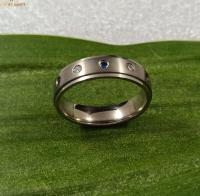 China Ring Jewelry 6mm Pure Titanium Band Blue CZ Titanium Wedding Ring Tr1945 for sale