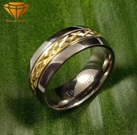China Fashion Jewelry Tungsten Ring Stainless Steel Jewelry IP Gold Embossing Titanium Wedding Ring Tr1905 for sale