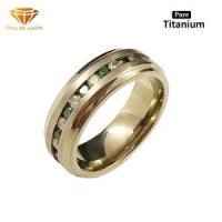 China Fashion Jewelry Titanium Jewelry Piercing Pure Titanium Green Diamond CZ Inlay Wedding Ring for Men Tr1941 for sale