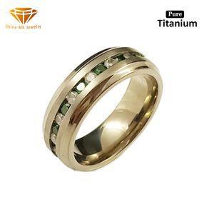 China Fashion Jewelry Titanium Jewelry Piercing Pure Titanium Green Diamond CZ Inlay Wedding Ring for Men Tr1941 for sale