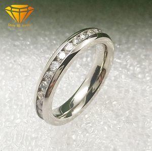 China Fashion Jewelry High Quality Stainless Steel Silver Jewelry Titanium Ring Gemstones Inlay Titanium Wedding Ring Tr1920 for sale