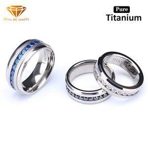 China European and American Fashion Couple Ring Silver Black Blue CZ 7mm Pure Titanium Ring for Men and Women Tr8395 for sale