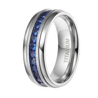 China European and American Fashion Couple Ring Silver Black Blue CZ 7mm Pure Titanium Ring for Men and Women Tr8395 for sale