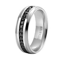 China European and American Fashion Couple Ring Silver Black Blue CZ 7mm Pure Titanium Ring for Men and Women Tr8395 for sale