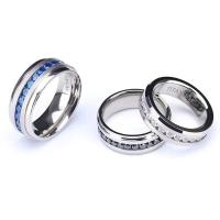 China European and American Fashion Couple Ring Silver Black Blue CZ 7mm Pure Titanium Ring for Men and Women Tr8395 for sale