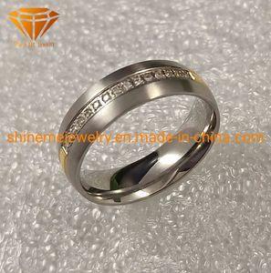 China Wholesale Comfortable Titanium Ring Inlay 15PCS Gemstones and IP Gold Titanium Wedding Band for sale