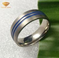 China Fashion Jewelry Top Quality Matte with Blue Groove Pure Titanium Wedding Ring Tr1938 for sale