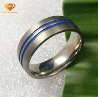 China Fashion Jewelry Top Quality Matte with Blue Groove Pure Titanium Wedding Ring Tr1938 for sale