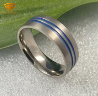 China Fashion Jewelry Top Quality Matte with Blue Groove Pure Titanium Wedding Ring Tr1938 for sale