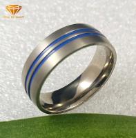 China Fashion Jewelry Top Quality Matte with Blue Groove Pure Titanium Wedding Ring Tr1938 for sale