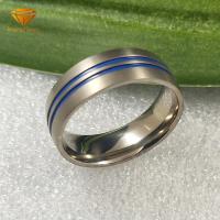 China Fashion Jewelry Top Quality Matte with Blue Groove Pure Titanium Wedding Ring Tr1938 for sale
