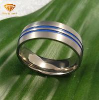 China Fashion Jewelry Top Quality Matte with Blue Groove Pure Titanium Wedding Ring Tr1938 for sale