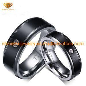 China High Quality Solid Titanium Jewelry Black Diamond Inlay Titanium Ring Couple Ring Wholesale Jewelry Tr2018 for sale
