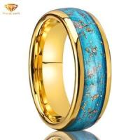 China 8mm Width Tungsten Curved Surface PVD Gold Ring for Men an Women with Blue Flowing Sand Gold Foil Jewelry Couple Ring Tstr4678 for sale