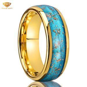 China 8mm Width Tungsten Curved Surface PVD Gold Ring for Men an Women with Blue Flowing Sand Gold Foil Jewelry Couple Ring Tstr4678 for sale