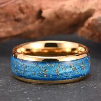 China 8mm Width Tungsten Curved Surface PVD Gold Ring for Men an Women with Blue Flowing Sand Gold Foil Jewelry Couple Ring Tstr4678 for sale