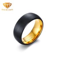 China Jewelry Wholesale 8mm Tungsten Steel Brushed Ring IP Gold an Black Trendy Jewelry Ring for Men Tstr048 for sale