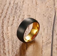 China Jewelry Wholesale 8mm Tungsten Steel Brushed Ring IP Gold an Black Trendy Jewelry Ring for Men Tstr048 for sale