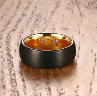 China Jewelry Wholesale 8mm Tungsten Steel Brushed Ring IP Gold an Black Trendy Jewelry Ring for Men Tstr048 for sale