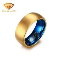 China Fashion Jewelry Wholesale 8mm IP Gold + Blue Tungsten Steel Ring for Men Tstr053 for sale