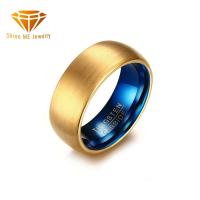 China Fashion Jewelry Wholesale 8mm IP Gold + Blue Tungsten Steel Ring for Men Tstr053 for sale
