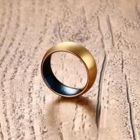 China Fashion Jewelry Wholesale 8mm IP Gold + Blue Tungsten Steel Ring for Men Tstr053 for sale