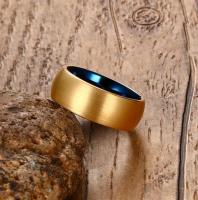 China Fashion Jewelry Wholesale 8mm IP Gold + Blue Tungsten Steel Ring for Men Tstr053 for sale