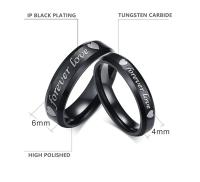 China Tungsten Steel Jewelry Forever Love Tungsten Gold Ring Couple Korean Version of Brashed Black Ring Tstr316 for sale