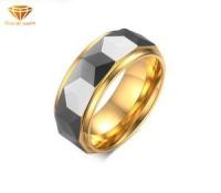 China Tungsten Steel Intermediate Gold Ring Korean Faceted Tungsten Ring Jewelry Wholesale Tstr043 for sale
