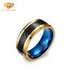 China Jewelry Wholesale 8mm Tungsten Carbon Fiber Ring IP Gold Blue Fashion Ring Tst048 for sale