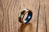 China Jewelry Wholesale 8mm Tungsten Carbon Fiber Ring IP Gold Blue Fashion Ring Tst048 for sale