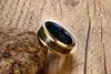 China Jewelry Wholesale 8mm Tungsten Carbon Fiber Ring IP Gold Blue Fashion Ring Tst048 for sale