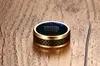 China Jewelry Wholesale 8mm Tungsten Carbon Fiber Ring IP Gold Blue Fashion Ring Tst048 for sale