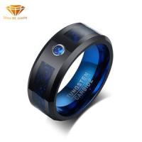 China Jewelry Blue and Black Tungsten Steel Ring 8mm Single Inlaid Zircon Wedding Ring for Men Tst2186 for sale