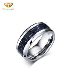 China Fashion Jewelry Wholesale 8mm Blue Black Carbon Fiber Tungsten Gold Wedding Ring Tst2184 for sale