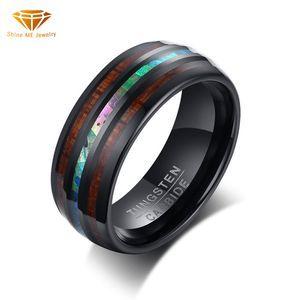 China Color Shell Wood Grain Tungsten Steel Ring Black Fashion Jewelry Ring for Men Tst2182 for sale
