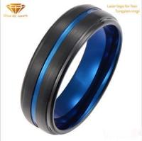 China Fashion Jewelry Christmas Gift Jewelry 8mm Tungsten Steel Ring Black + Blue Trend Wedding Ring for Men Tst2501 for sale