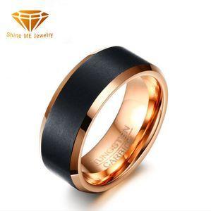 China Factory Wholesale Tungsten Gold Ring 8mm Tungsten Steel Ring Black + Rose Gold Men's Jewelry Ring Tst8253 for sale